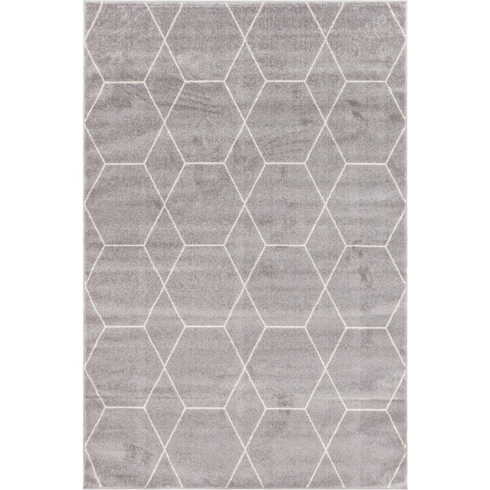 StyleWell Trellis Frieze Light Gray/Ivory Gray 6 ft. x 9 ft. Geometric ...