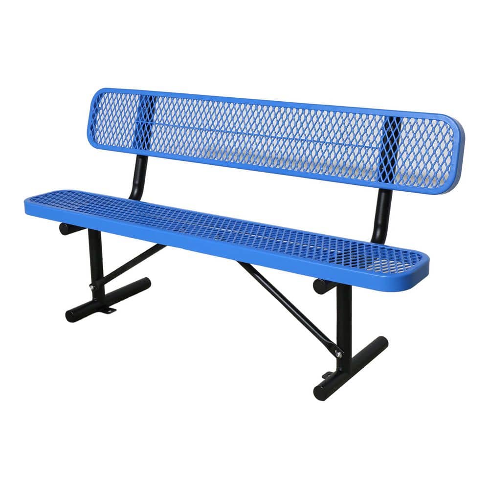 72 in. 4-Person Blue Thermoplastic Coated Metal Outdoor Garden Bench Park Bench, Picnic Bench ...