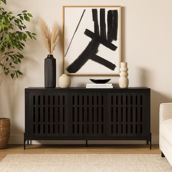 Benjara Lizzy Black and Natural Brown Wood Sideboard Buffet Console ...