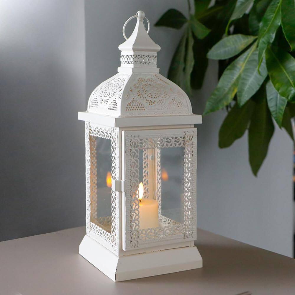 13 in. x 5 in. Cream Metal Vintage Lantern without Candle Z09N6SFVSY ...