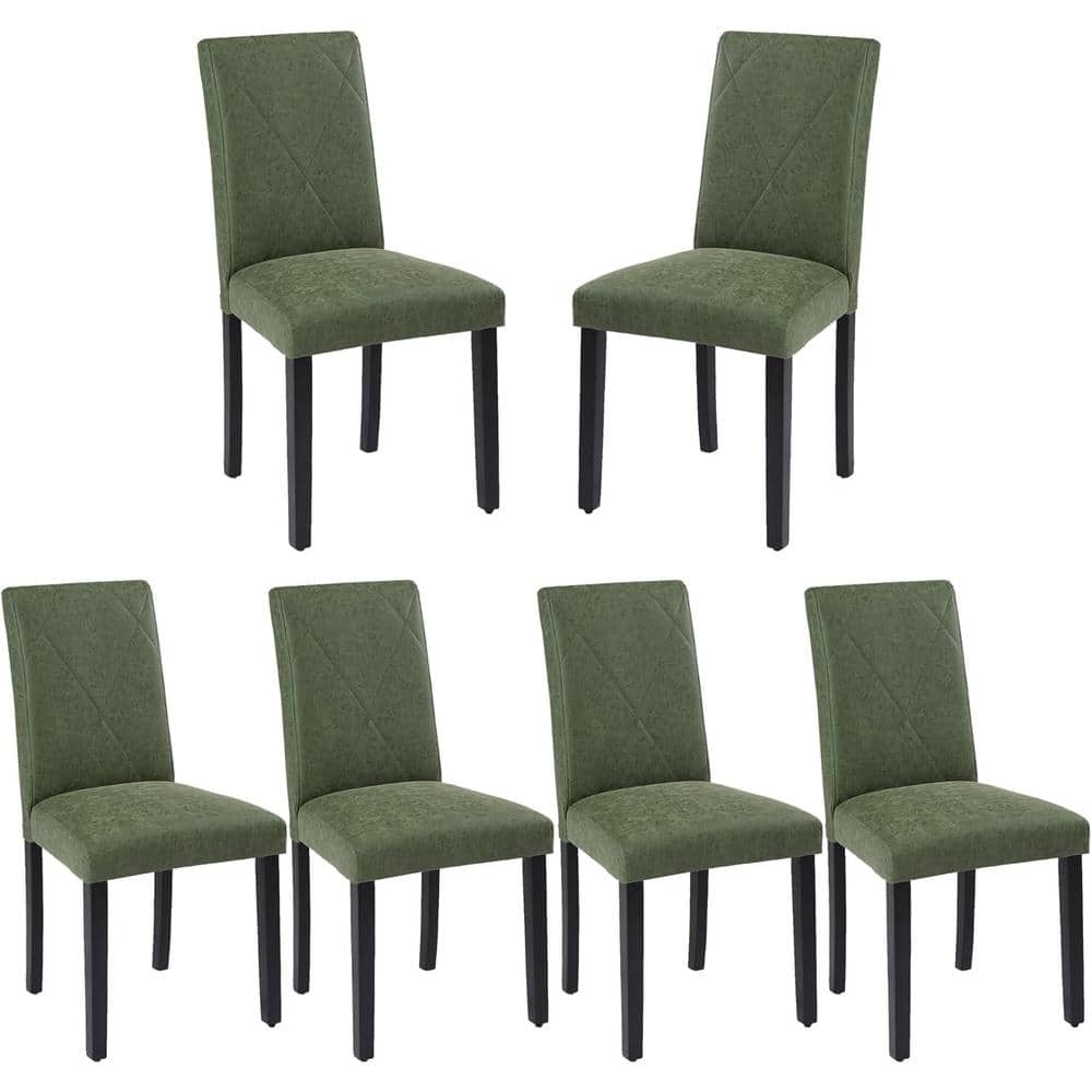 VECELO Dining Chairs Set of 6 Green Modern PU Leather and High Back ...