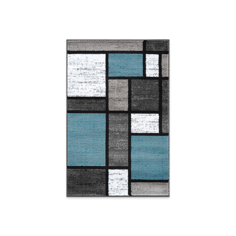 WRG Alpine Blue 2 ft. 7 in. x 4 ft. Contemporary Modern Boxes Area Rug ...