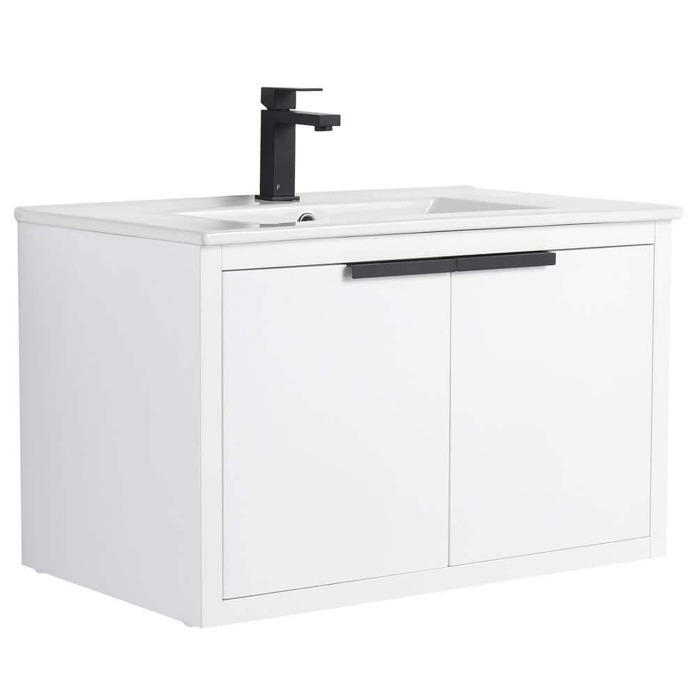FINE FIXTURES Kingsford 30 in. Single Wall Mounted White Bath Vanity ...