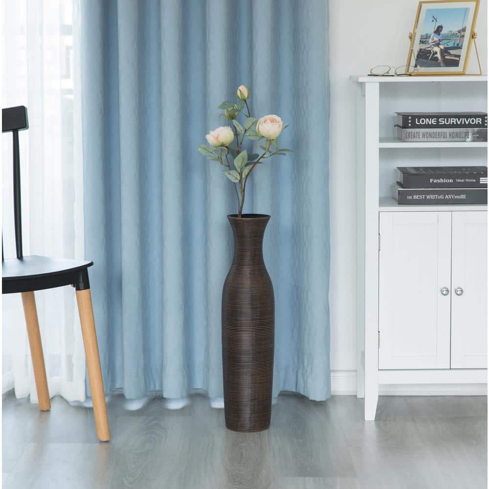 Uniquewise Decorative Modern Ribbed Trumpet Design Brown Floor Vase ...