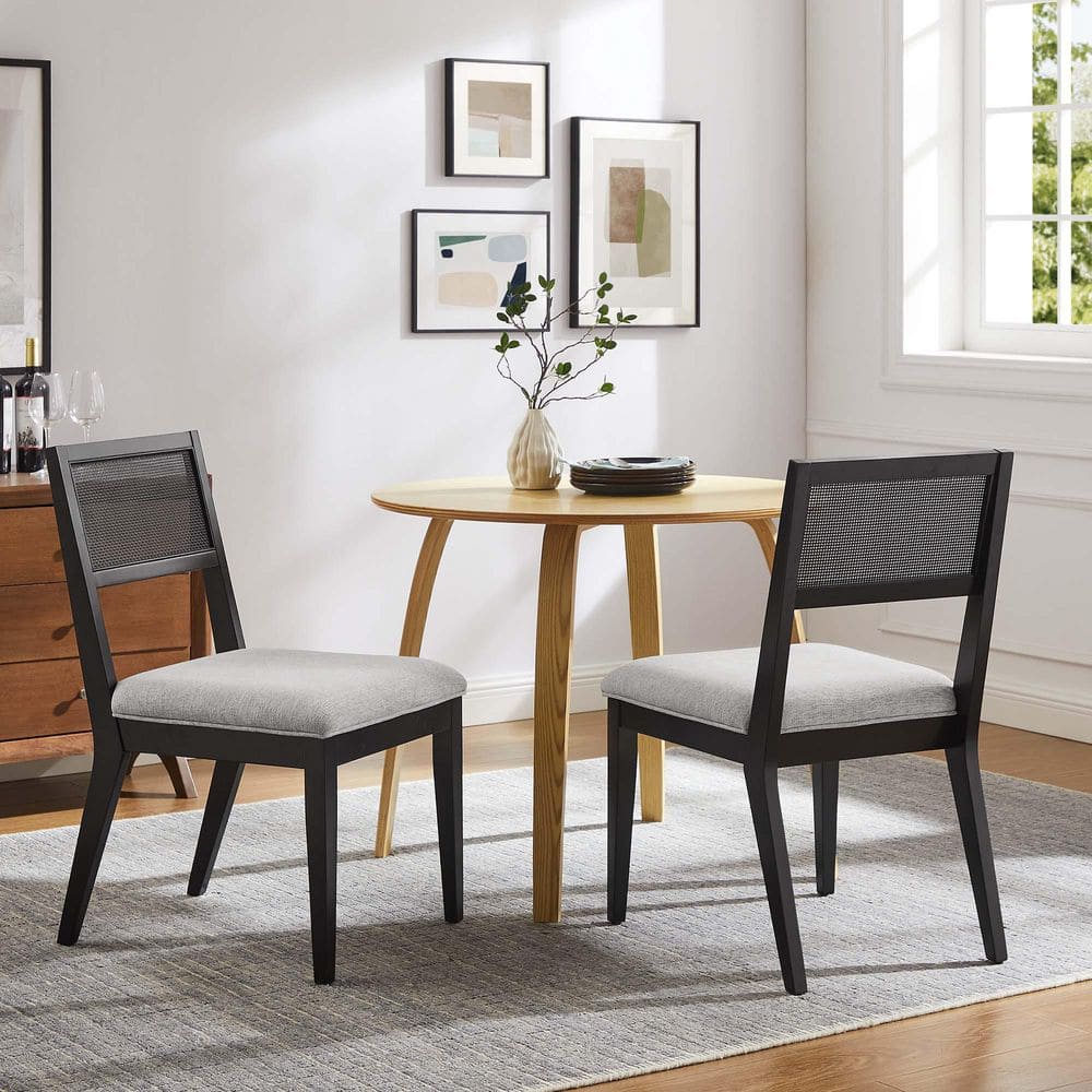 MODWAY Nimba Set of 2 Wood Dining Chairs in Heathered Weave Light Gray ...