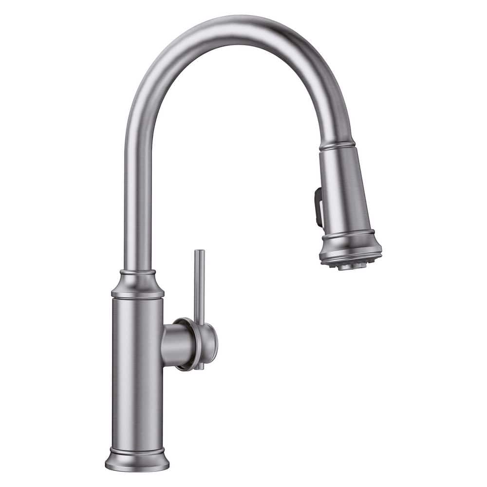 Blanco EMPRESSA PVD Steel 16.25 in. H Pull Down Sprayer Kitchen Faucet ...