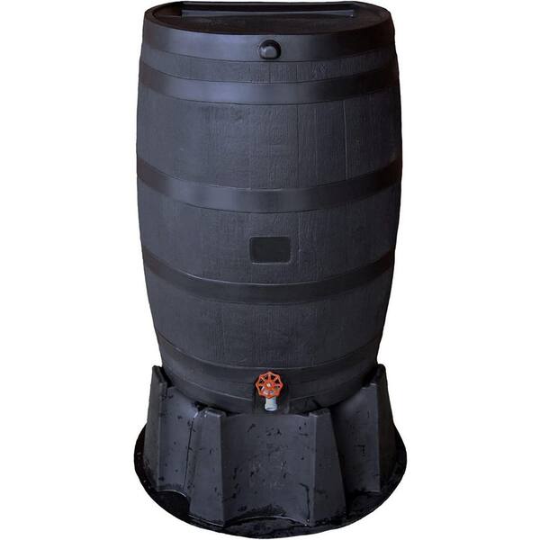 50 Gal. Black Polyethylene Flat-Back Ecological Rain Buckets with ...