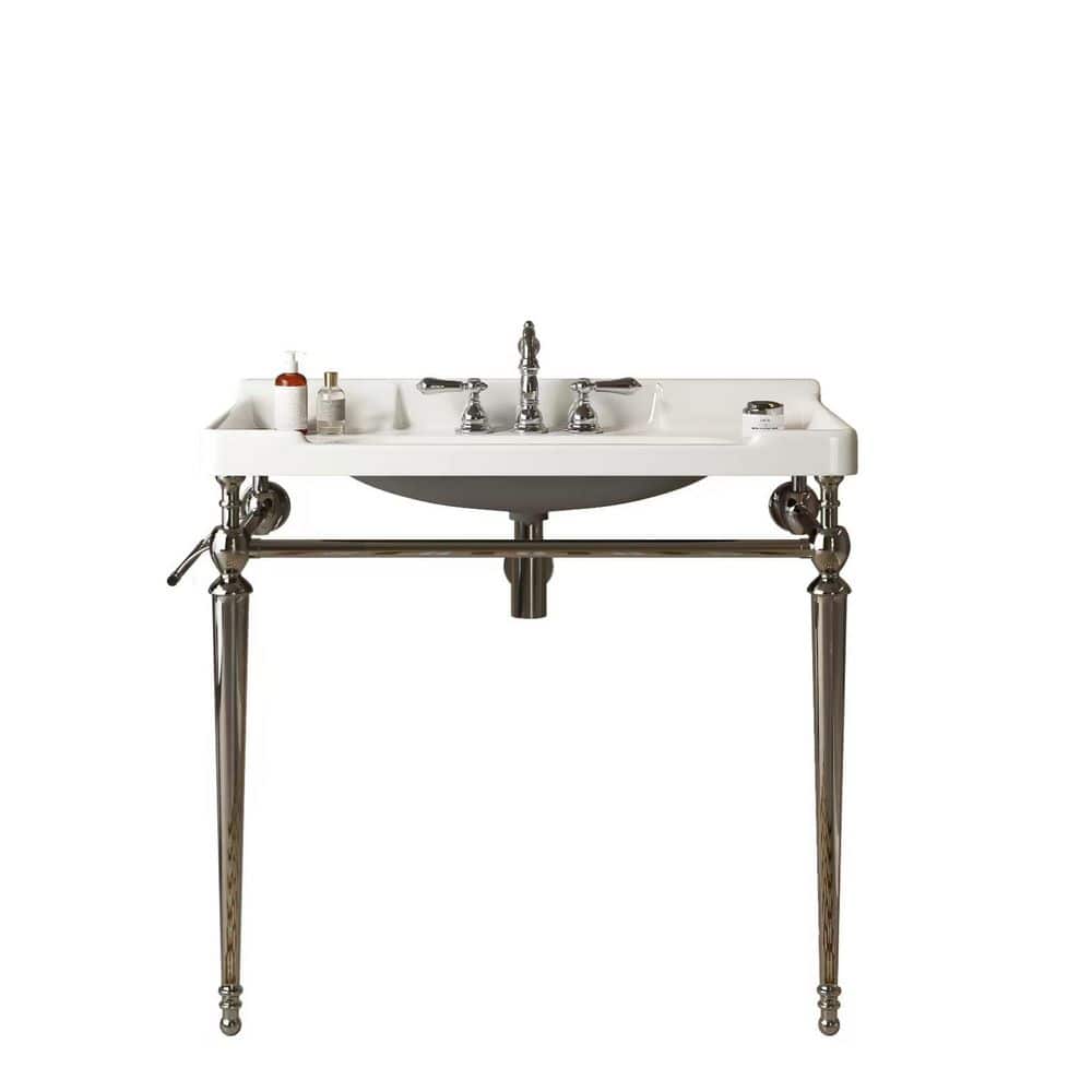 Wynnt Modern 36 in. Ceramic Console Sink with Stainless Steel in Golden Legs Matte Balck Basin ...