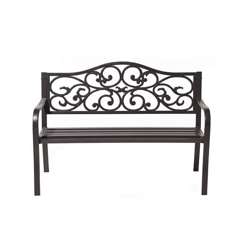 Tidoin 50 in. Dark Brown Metal Outdoor Patio Bench 2-Person Bench with ...