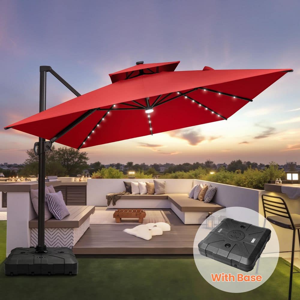 CLOUDFLY 11 ft. x 9 ft. Double Top Patio Umbrella with Solar LED ...