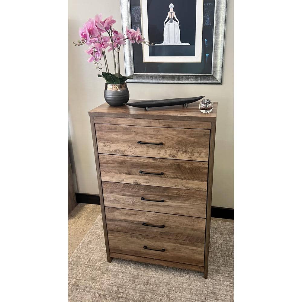 5 Drawer Knotty Pine 30.8 in. Wide Chest of Drawers