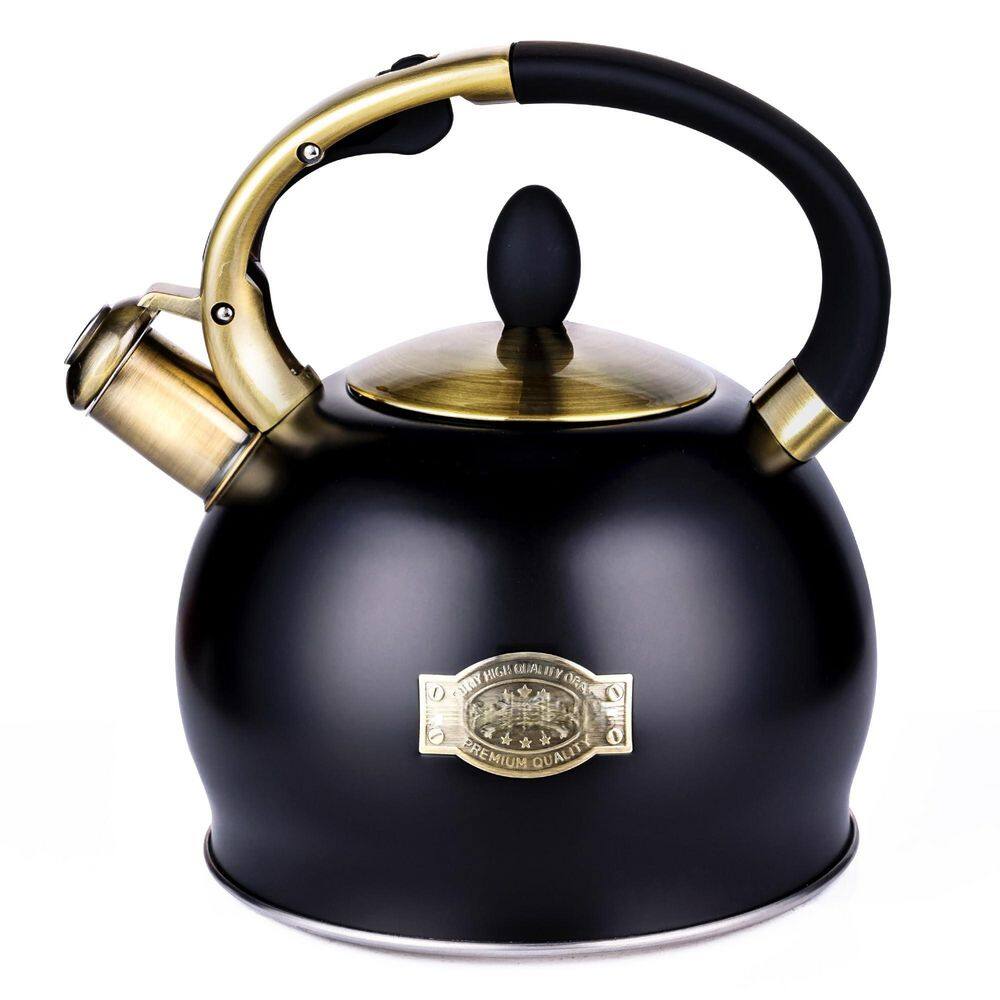 Numhew 2.64 qt. Black Food Grade Stainless Steel Stovetop Kettle with ...