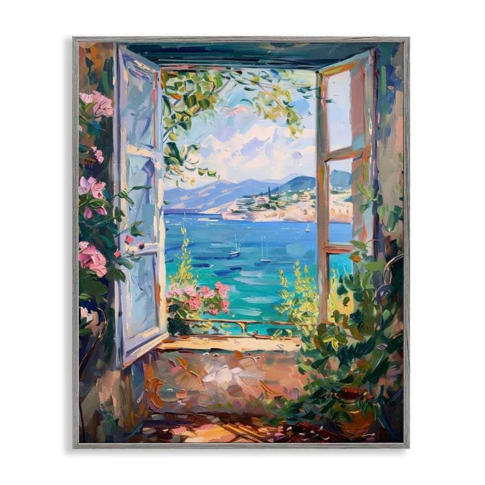 Stupell Industries Window Sea View by LSR Design Studio Gray Framed ...