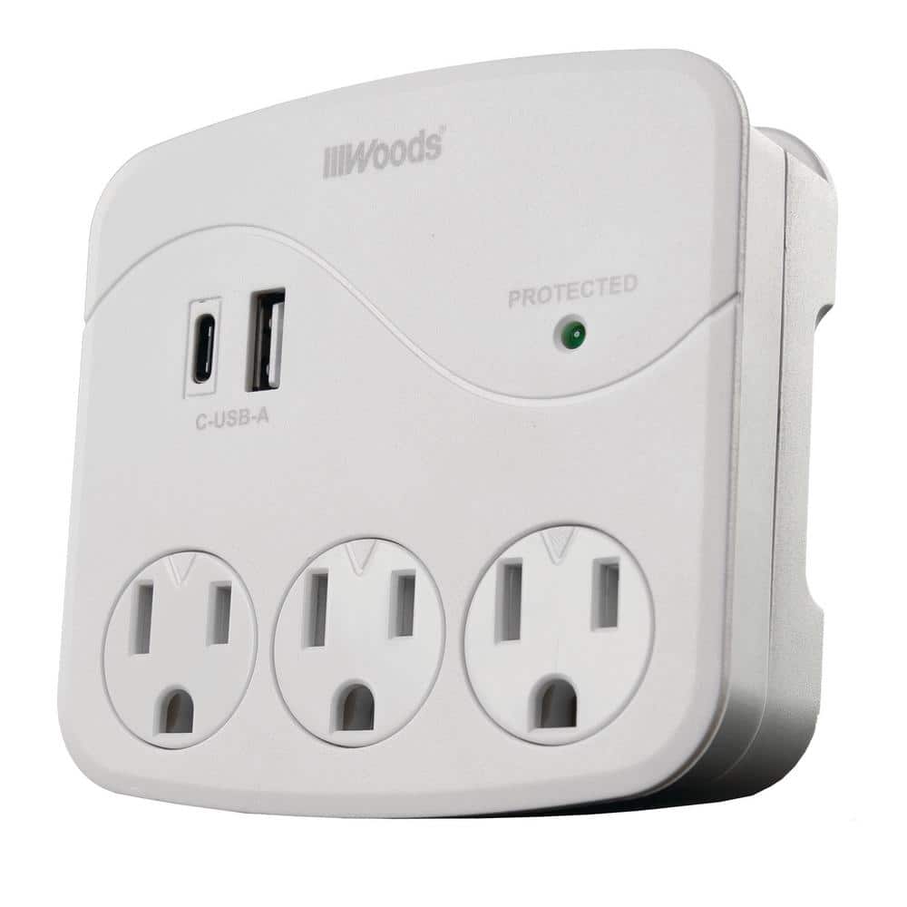 Woods 3- Outlet Surge Wall Tap with Phone Cradle and USB ports 41030 ...