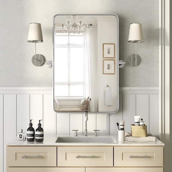 LuxHomez 24 in. W x 36.2 in. H Modern Rectangular Silver Metal Frame ...