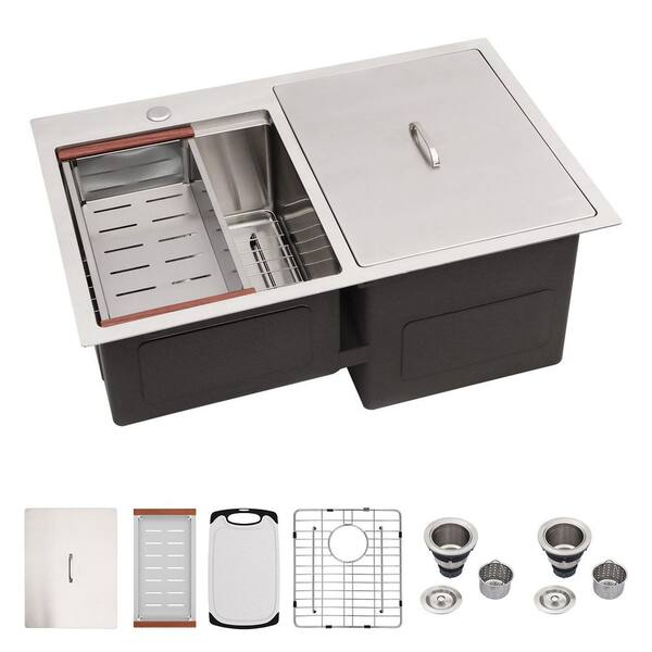 Logmey 30 in. Drop-in Sink Double Bowl 16-Gauge Stainless Steel 13 in ...