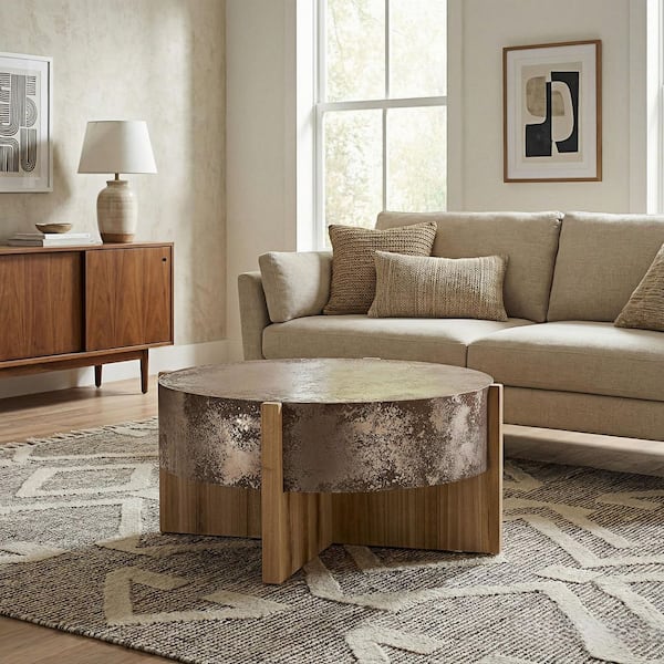 CHRISTOPHER KNIGHT HOME Phalen 33.3 in. Natural Round Rustic Wood ...