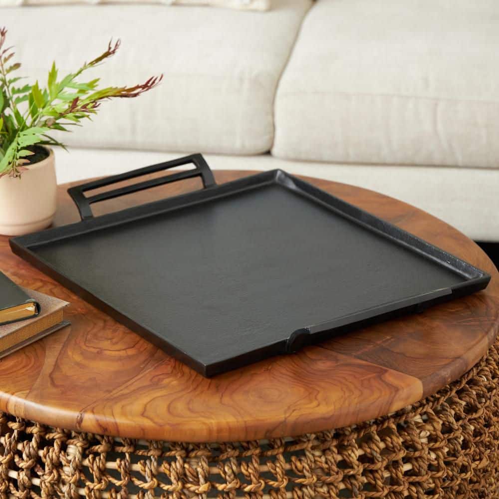Litton Lane Black Aluminum Metal Square Decorative Tray with Handles ...