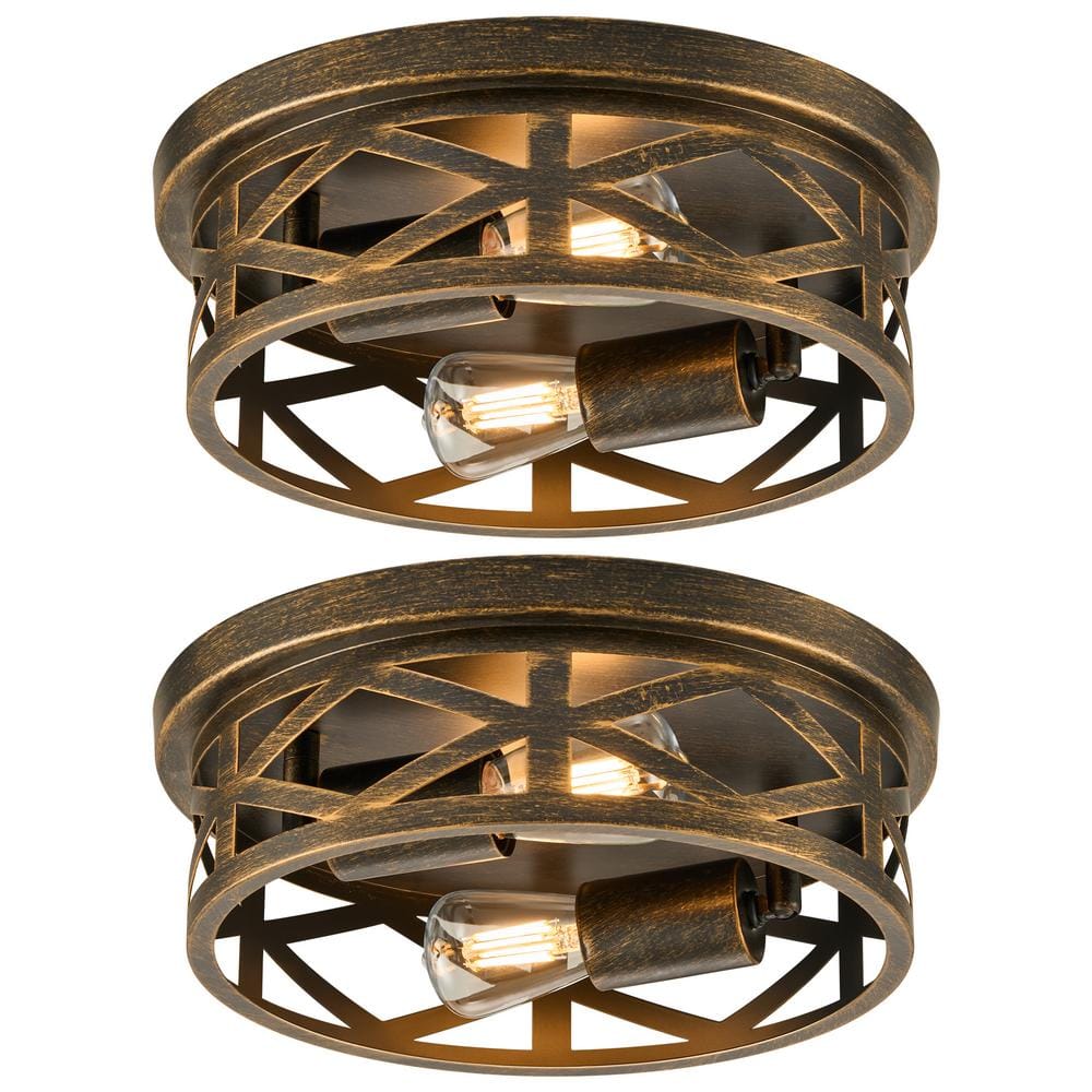 Reviews for Merra 11 in. 2-Light Aged Bronze Flush Mount Farmhouse ...