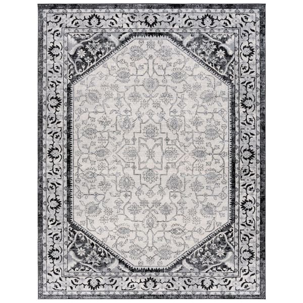 SAFAVIEH Brentwood 9 ft. x 12 ft. Black/Ivory Oriental Ornate Border Area Rug BNT853Z-9 - The ...