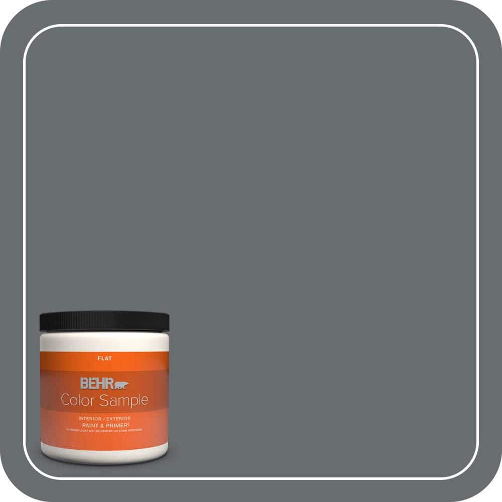 BEHR PREMIUM PLUS 8 oz. #PPF-49 Platinum Gray Flat Interior/Exterior ...