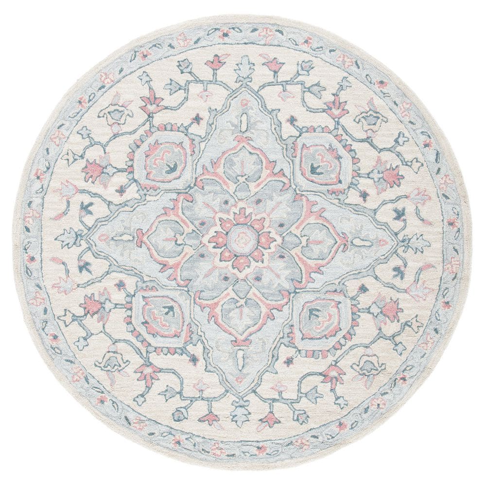 SAFAVIEH Heritage Beige/Blue 6 ft. x 6 ft. Border Floral Round Area Rug ...