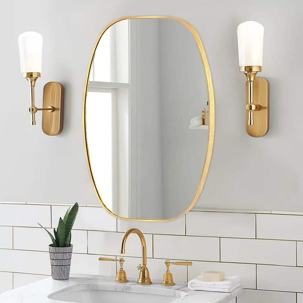 LuxHomez 20 in. W x 30 in. H Modern Oval Aluminum Frame Gold Wall ...