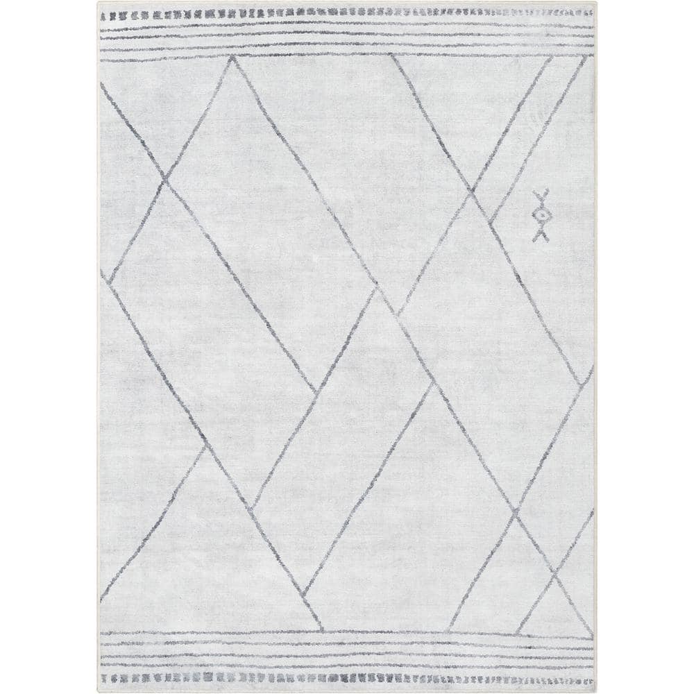 Well Woven Ivory Grey 7 ft. 7 in. x 9 ft. 10 in. Flat-Weave Apollo Bryn ...