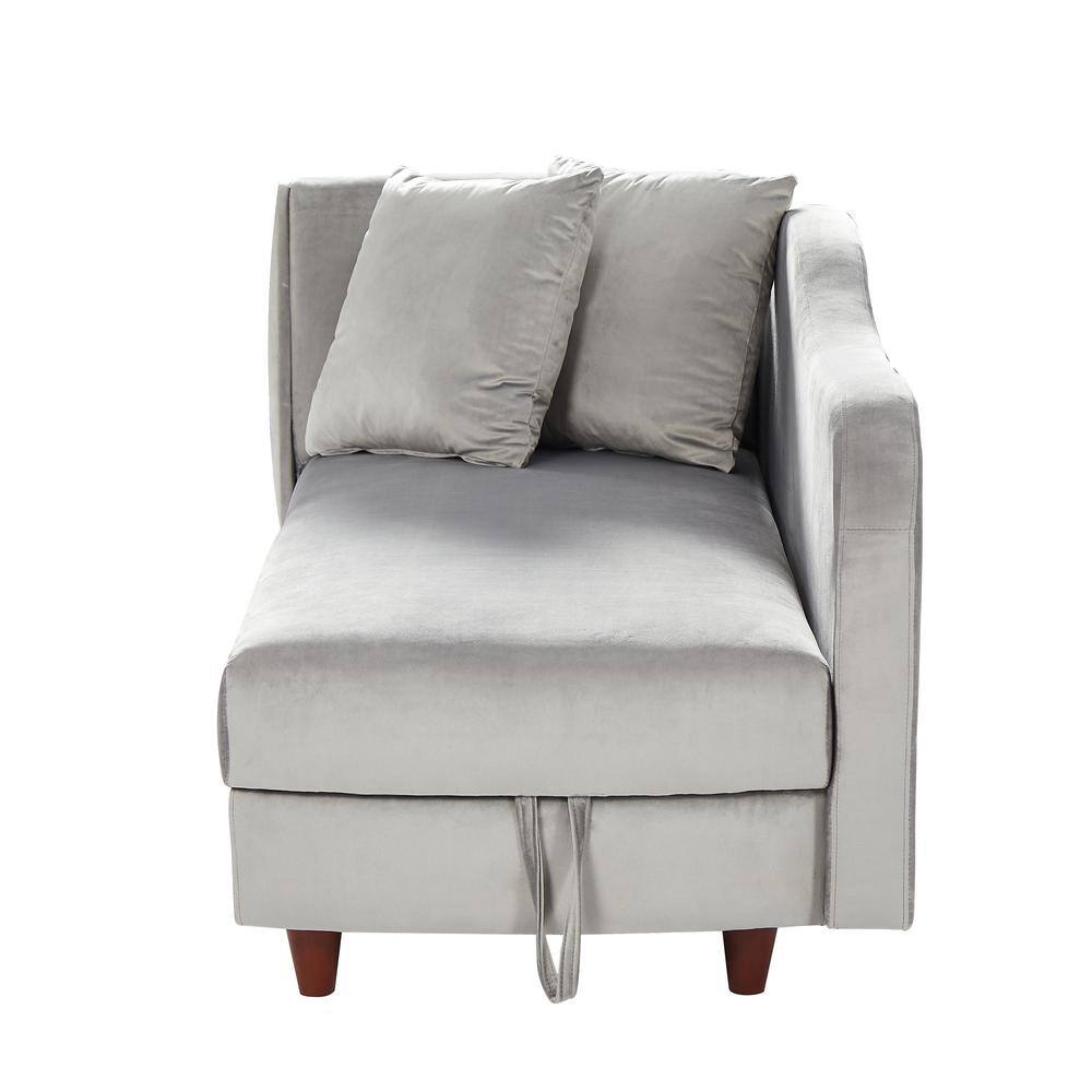 wetiny Light Grey Chaise Lounge with Storage and Solid Wood Legs ...