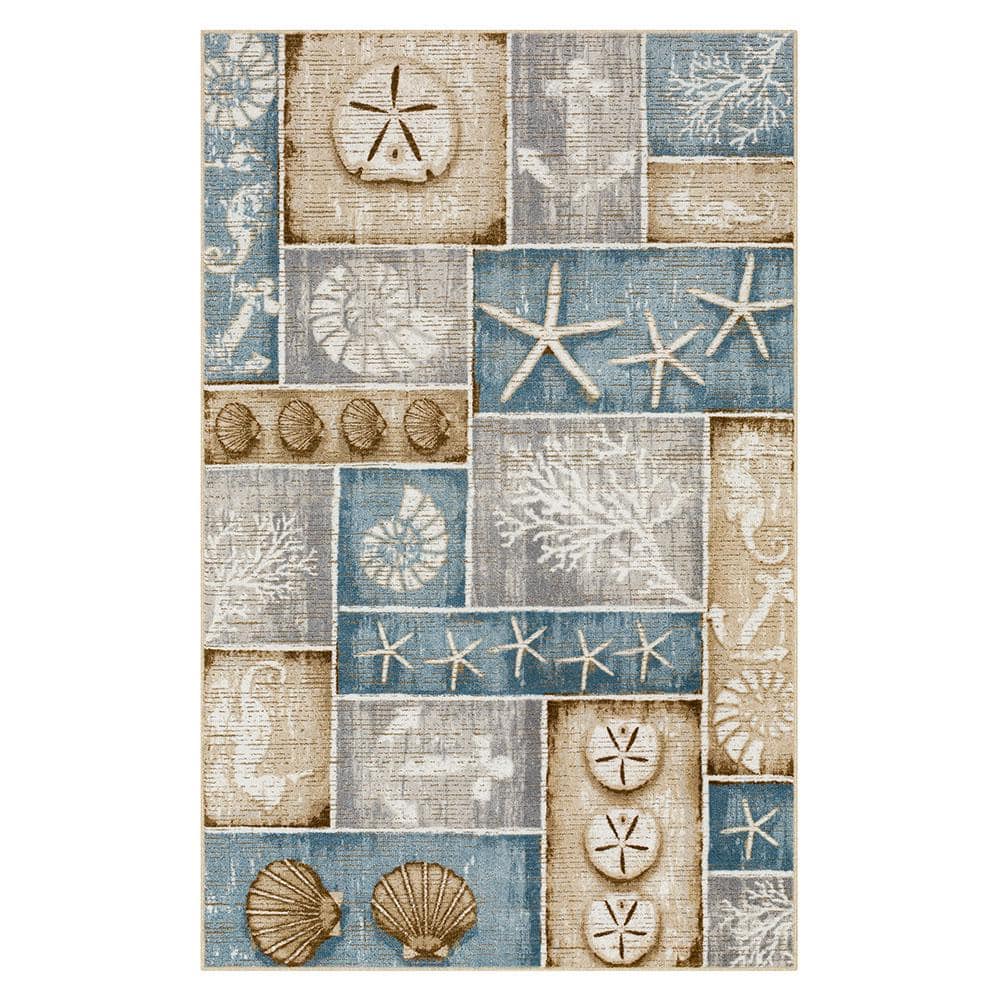 PRIVATE BRAND UNBRANDED Bazaar Seaside Patchwork Coastal 5 ft. x 7 ft ...