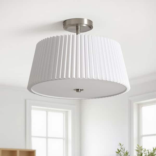 Merra 15.7 in. 3-Light Brushed Nickel Semi-Flush Mount Ceiling Light ...