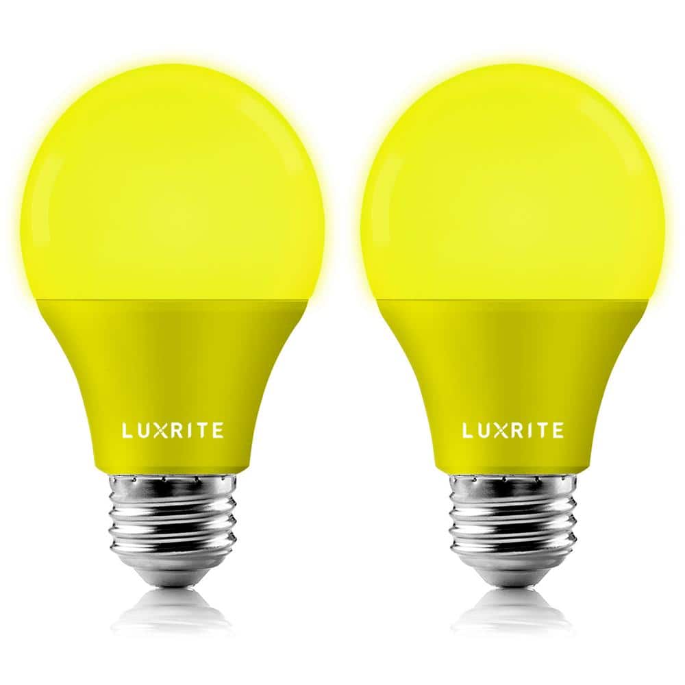 LUXRITE 60-Watt Equivalent A19 Bug LED Light Bulb Yellow Light Bulb (2 ...