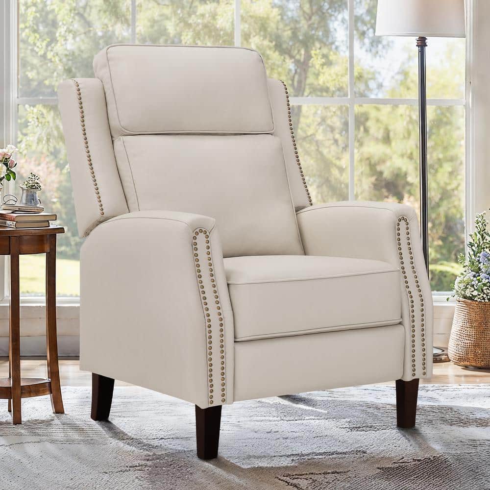 OrangeOne Valkyrie Grayish Beige Genuine Leather Recliner Chair Arm ...