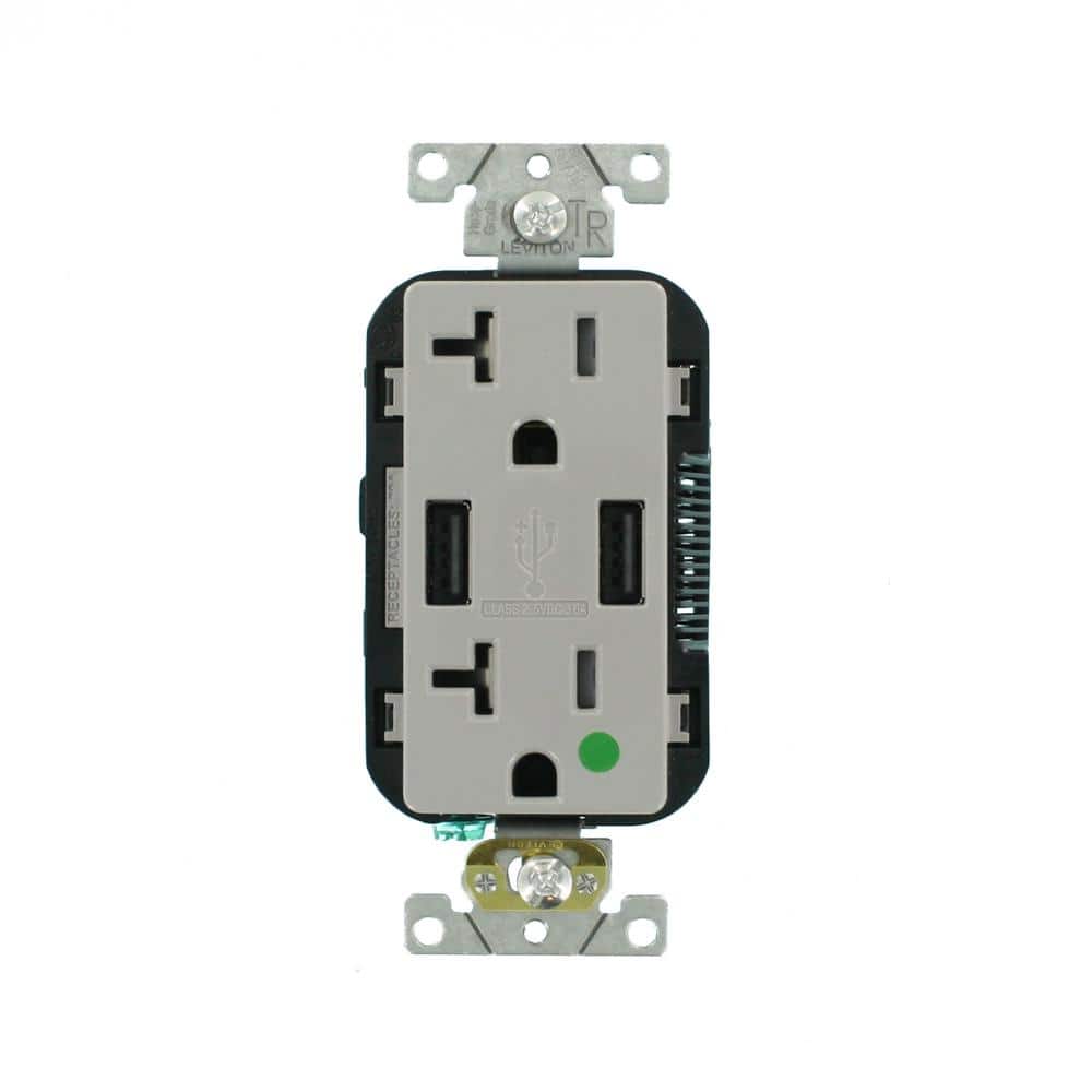 Leviton Decora 20 Amp Hospital Grade Tamper Resistant Duplex Outlet and ...