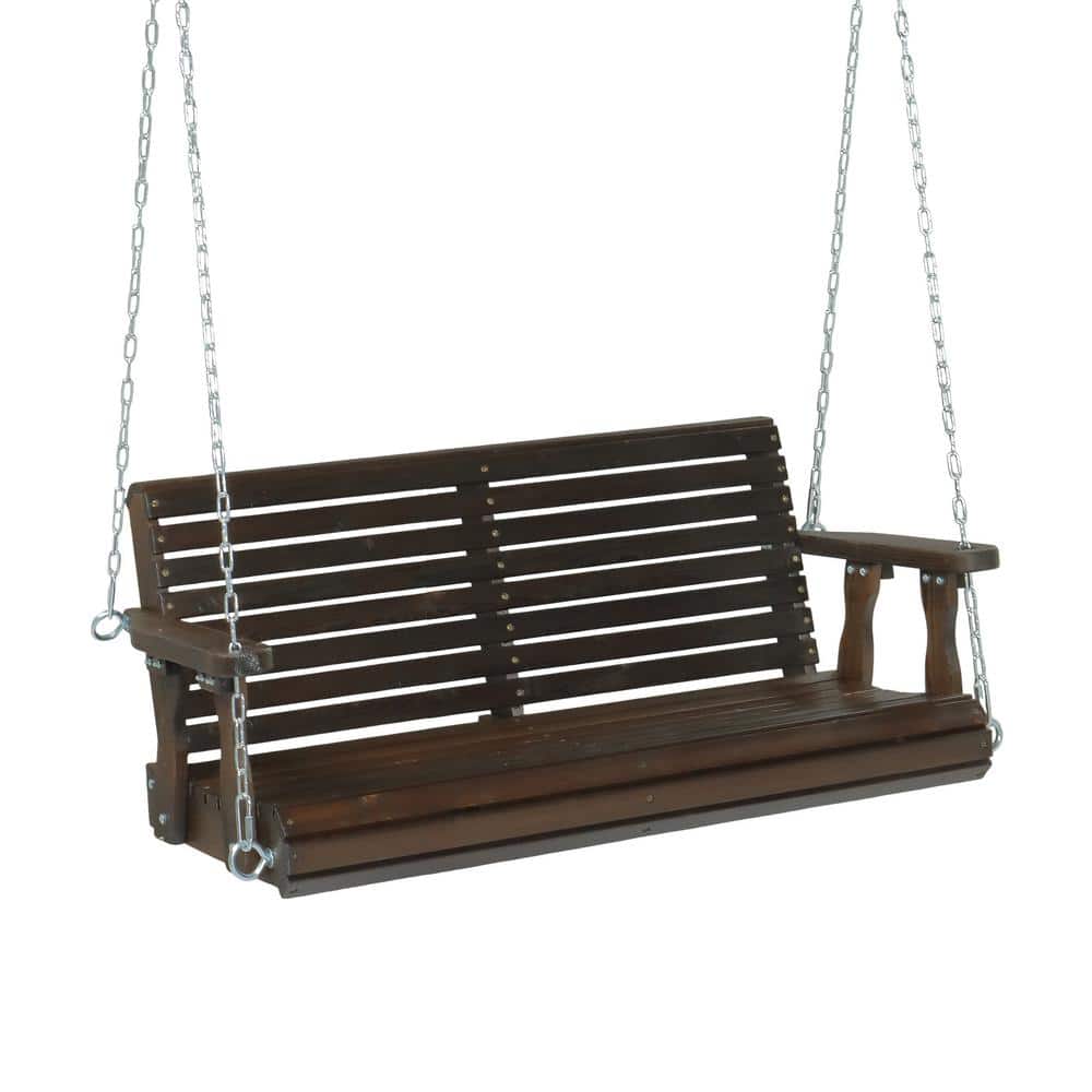VINGLI 4 ft. Rustic Wood Patio Porch Swing with Adjustable Chains ...