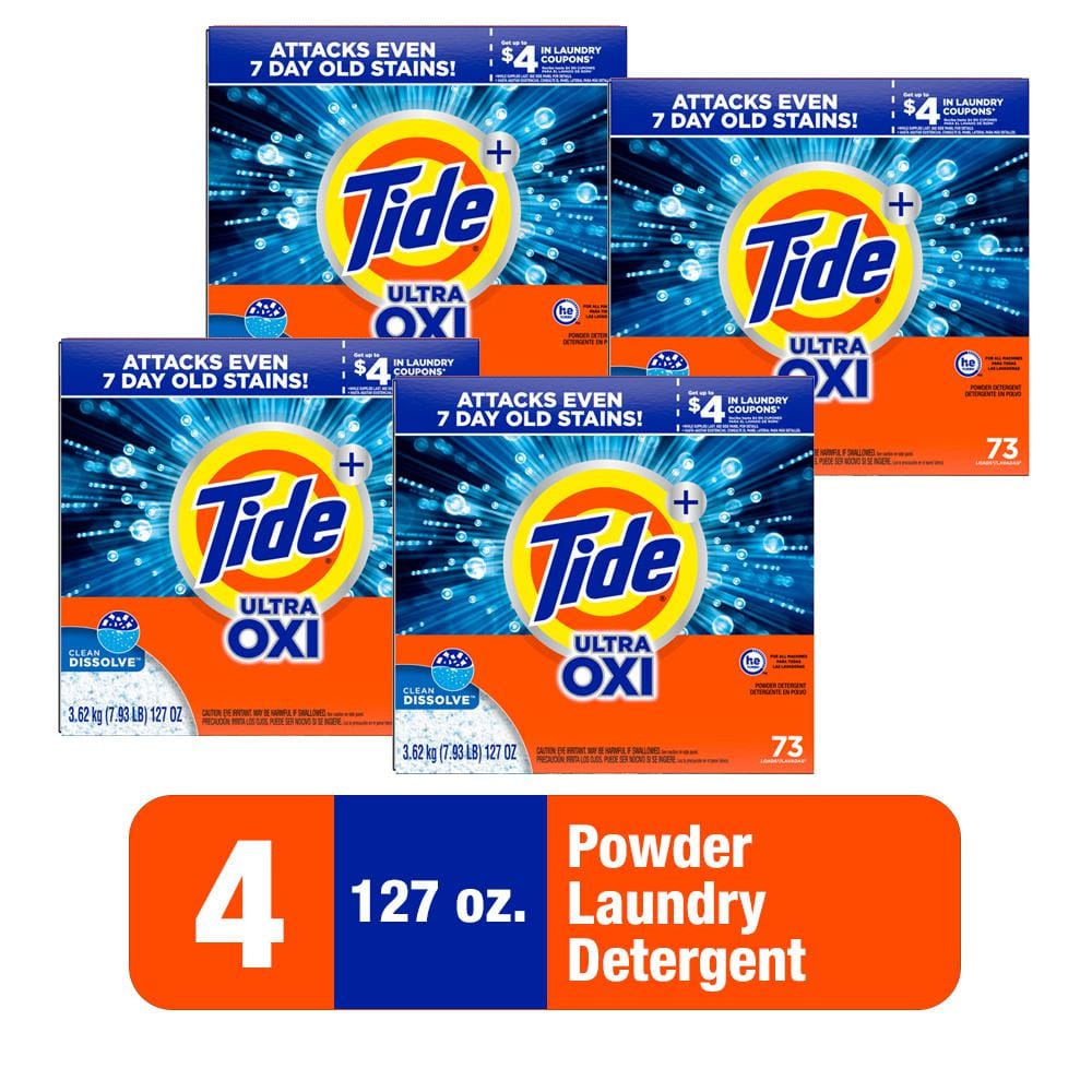 Tide Ultra Oxi Unscented Powder Laundry Detergent, 73-Loads, 127 oz., 4 ...