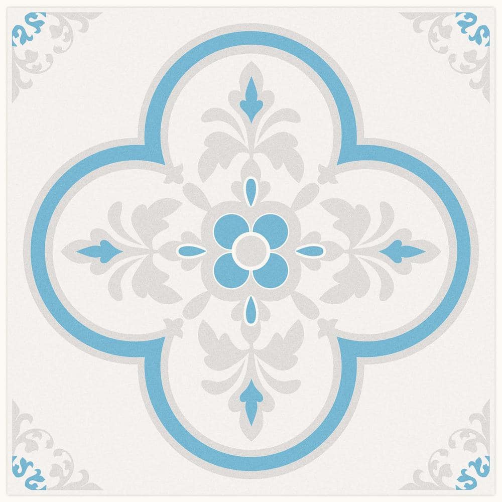 Vsmile Light Blue 8 in. x 8 in. PVC Wall Backsplash, Floral Peel and ...