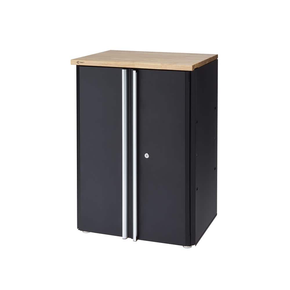 TRINITY Steel Freestanding Garage Cabinet in Black with Wood Top (24 in ...