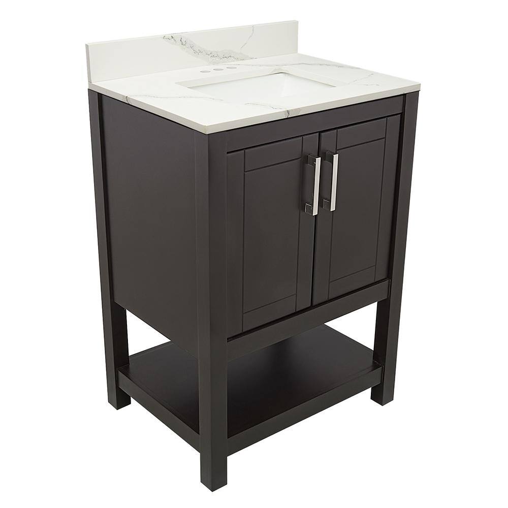 Amluxx Tufino 25 in. W x 19 in. D Bath Vanity in Espresso with Quartz ...