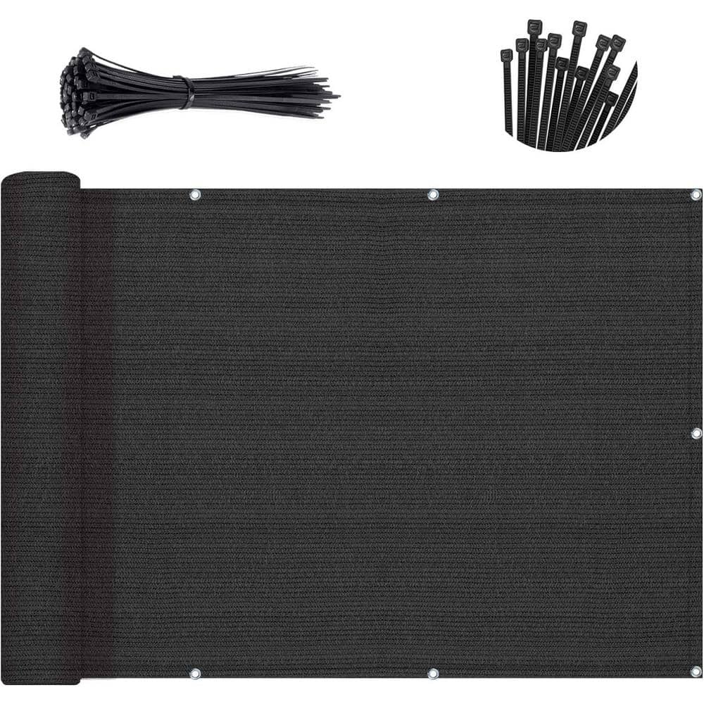 Angel Sar 3 ft. x 10 ft. Heavy Duty Black Balcony Privacy Screen Fence ...