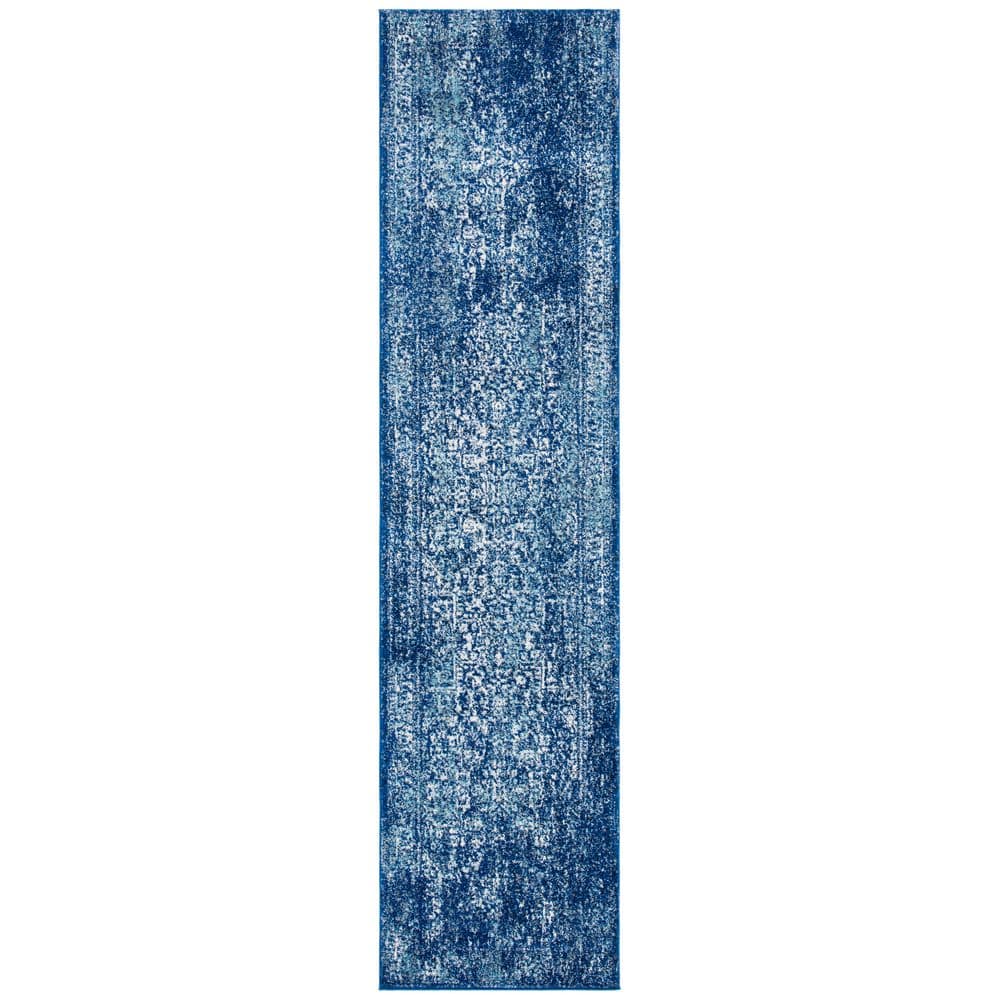 SAFAVIEH Evoke Navy/Ivory 2 ft. x 11 ft. Distressed Border Medallion ...