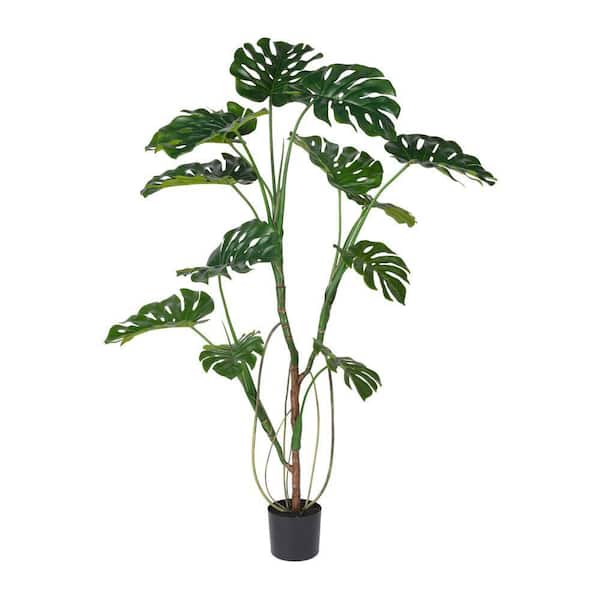 Shine Company 5 ft. Premium Artificial Olive Monstera Deliciosa with ...