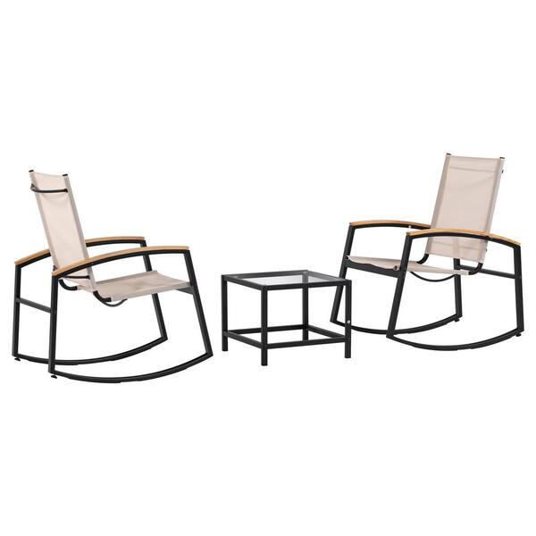 HOTEBIKE Black 3-Piece Metal Frame Textilene Patio Conversation Set ...