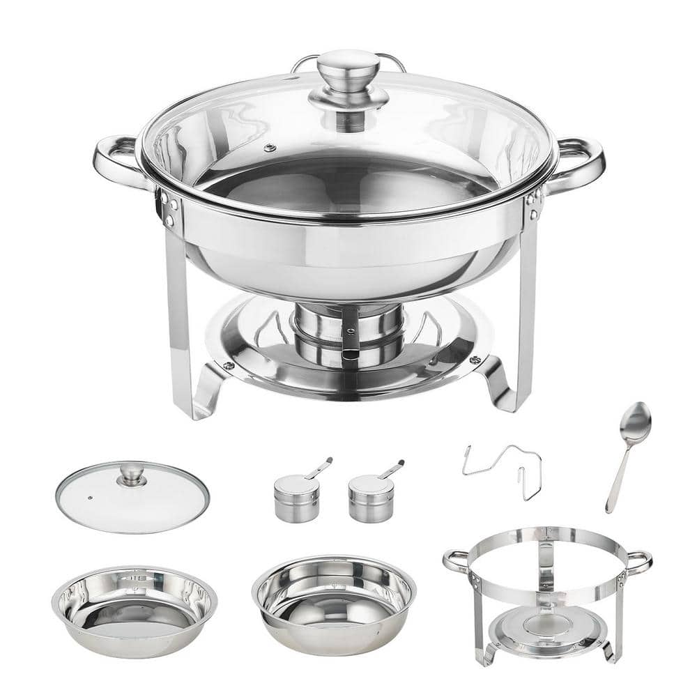 SKYSHALO 4 qt. Stainless Steel Chafer Chafing Dish Buffet Set with 2 ...