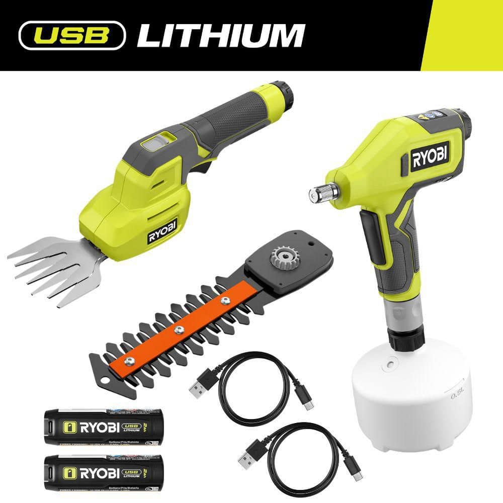 RYOBI USB Lithium Cordless Compact Sprayer and Shear Shrubber with (2 ...