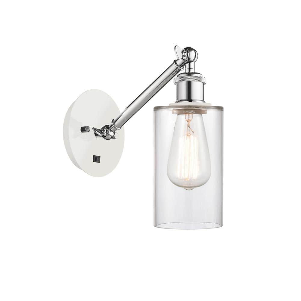 Innovations Clymer 1-Light White and Polished Chrome, Clear Wall Sconce ...