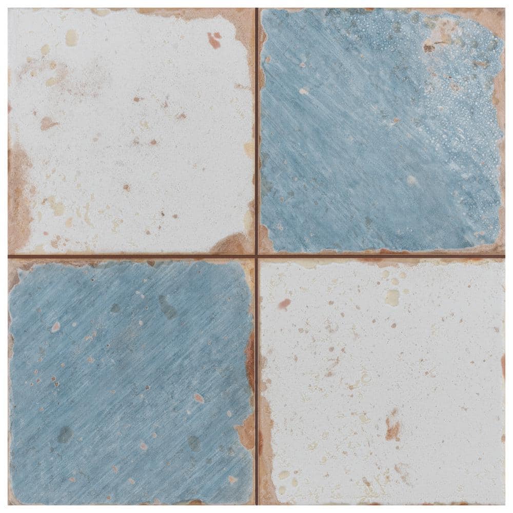 Merola Tile Artisan Damero Azul 13 in. x 13 in. Ceramic Floor and Wall ...