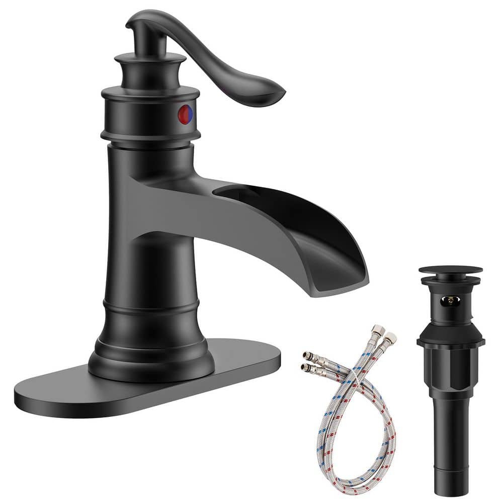 HOMEMYSTIQUE Single Handle Single Hole Bathroom Faucet with Drain Kit ...