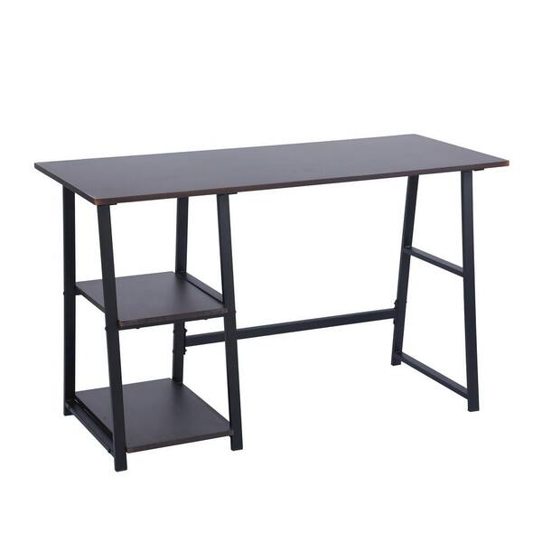 LUCKY ONE 32 in. Rectangular Black Wood Computer Desk with Shelves LU ...