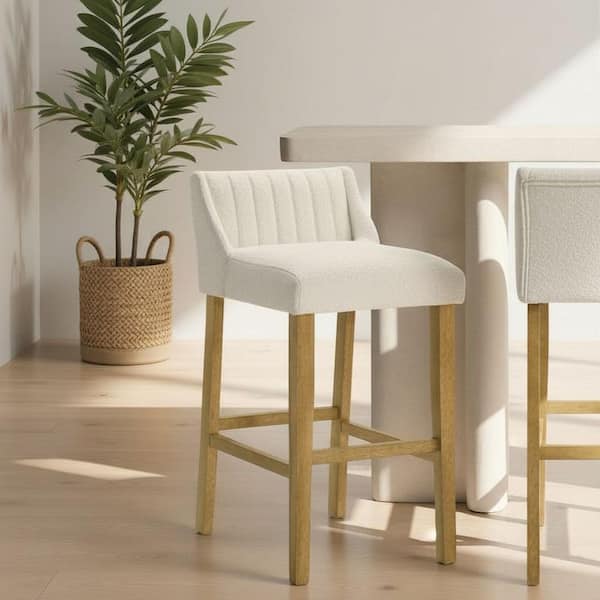 Armen Living Fauna 37 in. H Bar Height White Low Back Wood Bar Stool ...